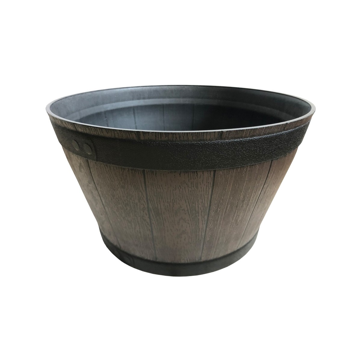 Resin Half Barrel Planters Wooden Barrel Wood Cut Cask Black Hooped