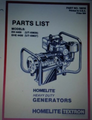 Homelite EH EHE 4400 UT-03638 UT-03637 Gasoline Generator Parts Manual ...