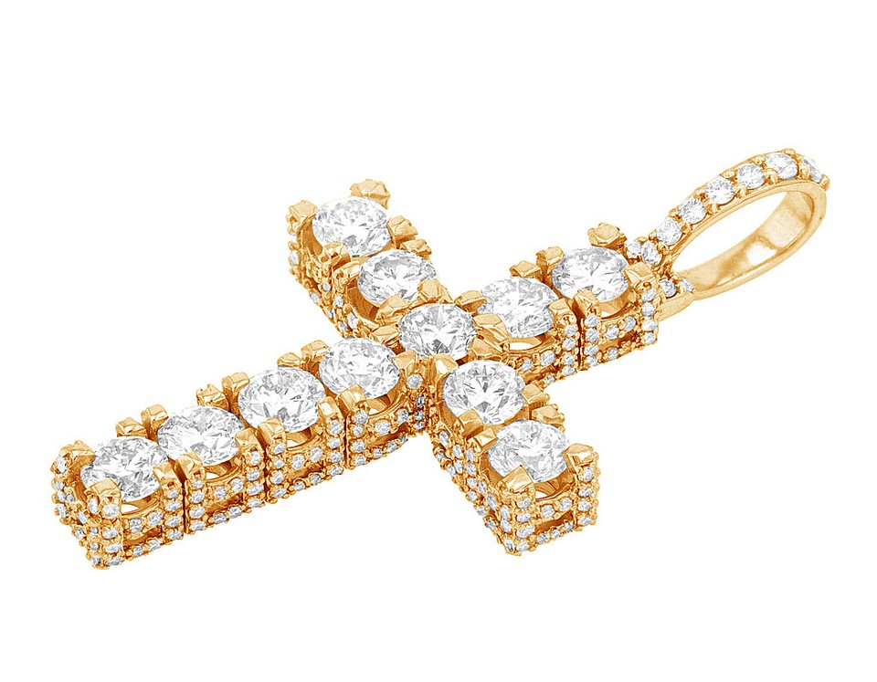 Solitaires 50 Pointer 7 7/10 CT Real Diamond Cross Pendant Gold 28MM 2 ...