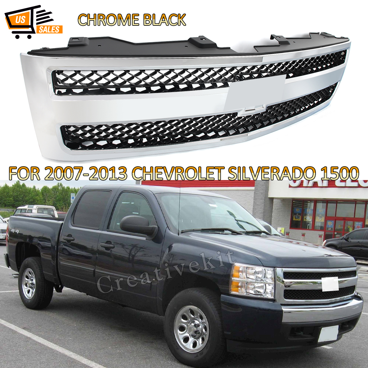 Grille Chrome Shell w/ Black Insert For 2007-2013 Chevrolet Silverado ...