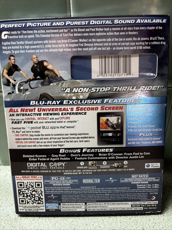 Fast Five (Blu-ray/DVD, 2011, 2-Disc Set, Rated/Unrated Includes ...