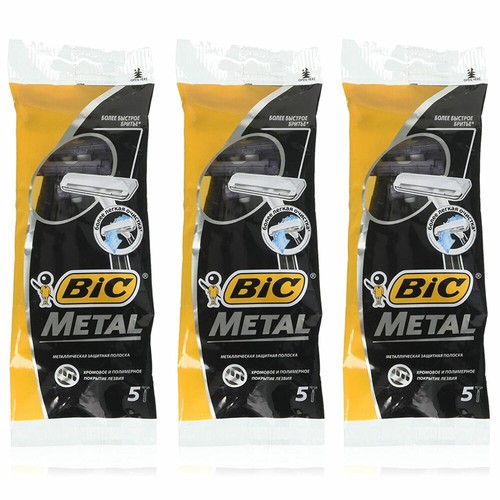 Pack of (3) New Bic Metal Men's Disposable Shaving Razors, 5-Count x 1 ...