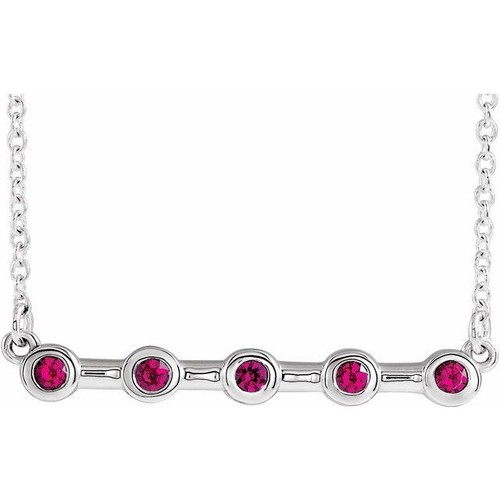 14K White Lab-Created Ruby Bezel-Set Bar 18" Necklace | eBay
