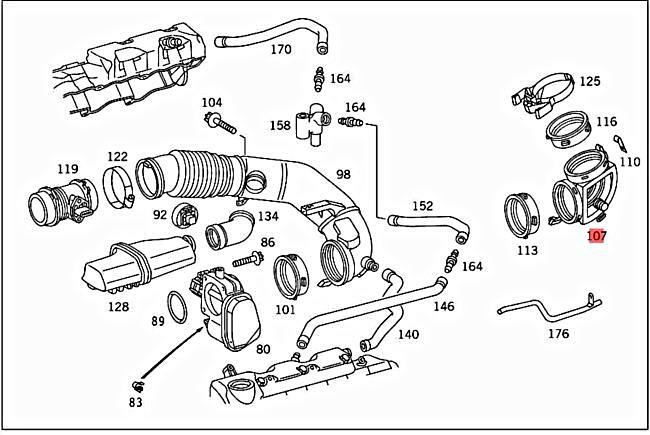 00-10 Mercedes-Benz E500 Engine Motor MAF Sensor Air Duct Housing ...