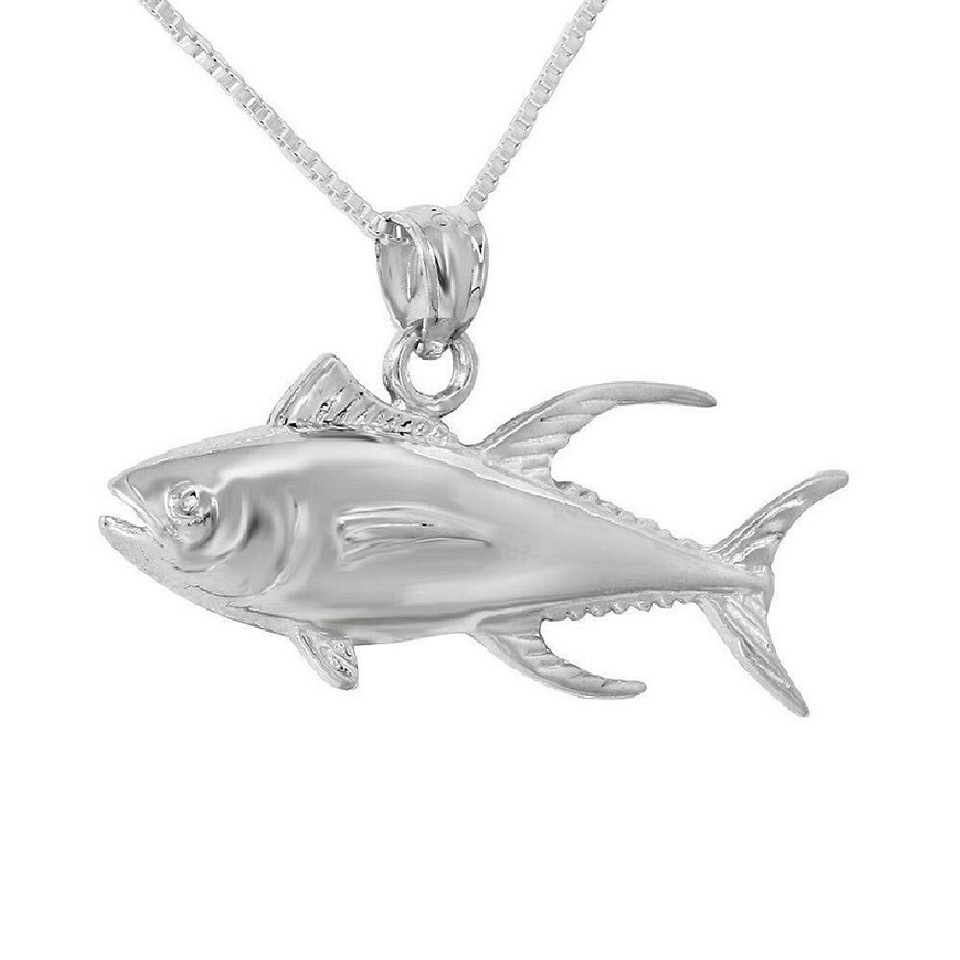 Sterling Silver TUNA Fish Pendant / Charm, Made in USA, Italian Box ...