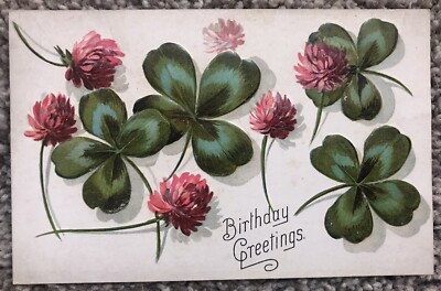 Vintage Birthday Greetings Four Leaf Clover Embossed Postcard The ...