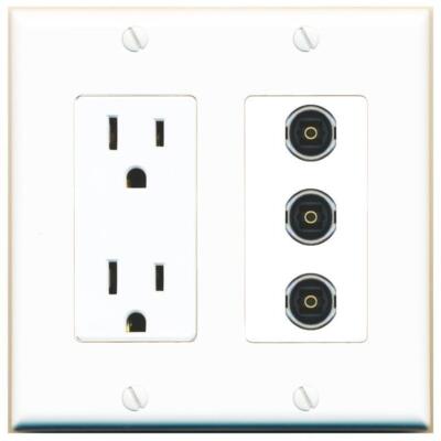 3 Port Power Outlet Cover Plug Jack UL 2 Gang 3 TOSLINK Wall Plate | eBay