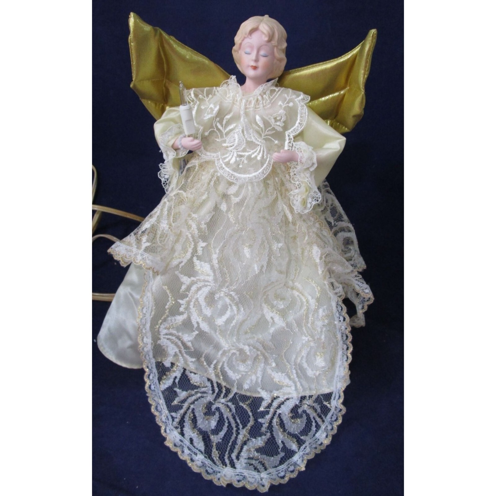 Ani-Mates Animated Angel Tree Topper Candle Gold Wings Satin Lace Gown ...