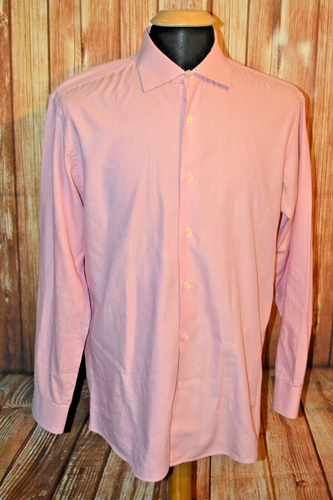 Tattersall London Men Pink Check Front Button Long Sleeve Dress Shirt ...