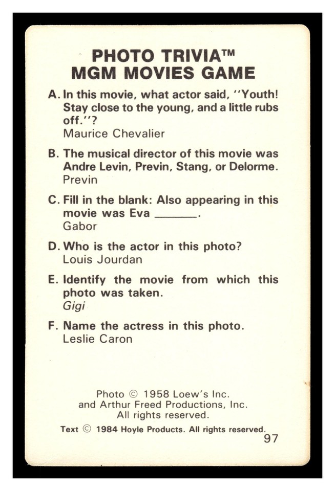 Leslie Caron #97 1984 Hoyle Photo Trivia MGM Movies Game | eBay