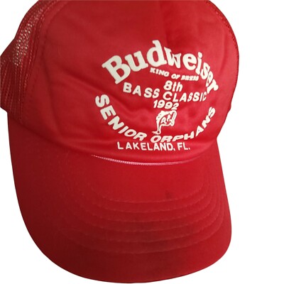 VINTAGE BASS Classic Budweiser Hat Cap Snapback Red Mesh Trucker Bud ...