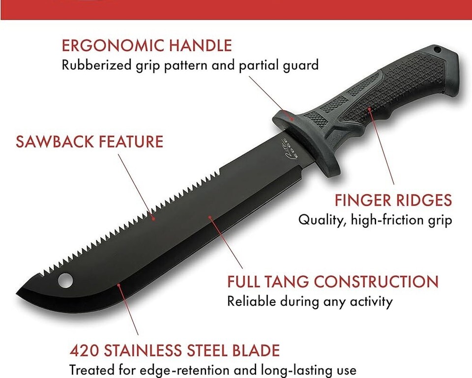 Mini Machete 16” Sawback Rubber Handle Extreme Tactical Black Sheath ...