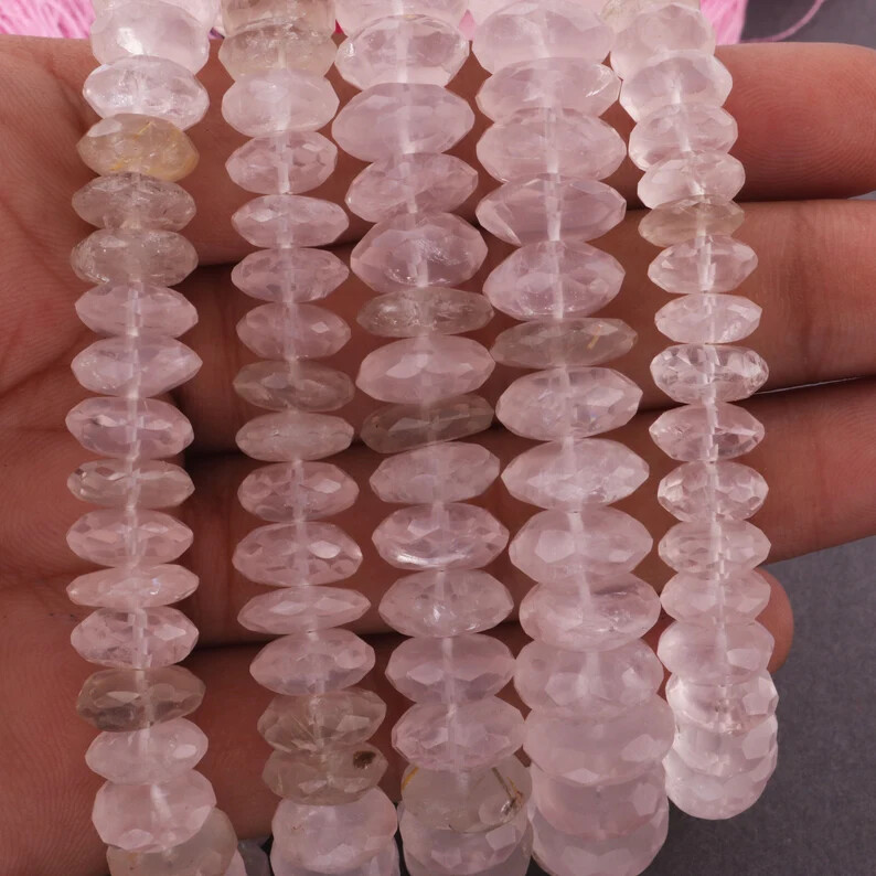 1 Strand Rose Quartz Garman Cut Faceted Rondelles Beads ,Gemstone beads ...
