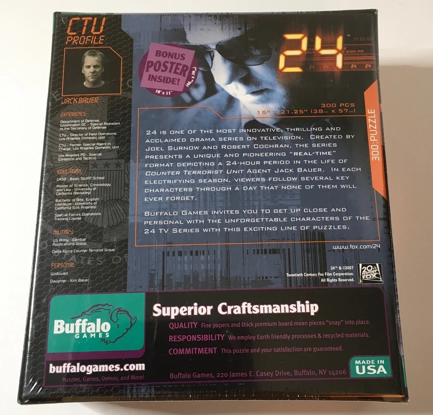 24 Jack Bauer 300 Pc Jigsaw Puzzle SEALED BGI Buffalo Games Bonus ...
