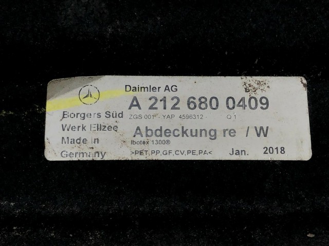 Mercedes-Benz E W212 Underbody Right Cover A2126800409 2013 Genuine for ...