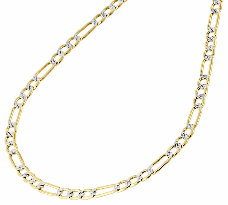 10k Yellow Gold Figaro Figro Pave Necklace Chain 3.5 mm 18'' 18 inch ...
