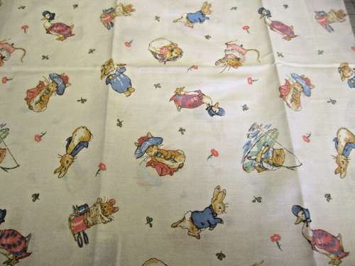 Cotton Fabric Peter Rabbit Ducks Mouse Pastels on White Piece 38" long ...