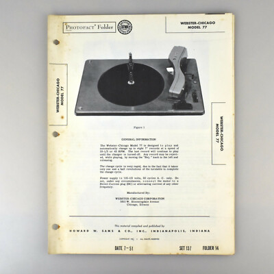 Webster-Chicago 77 Record Player Turntable SAMS Photofact Service ...
