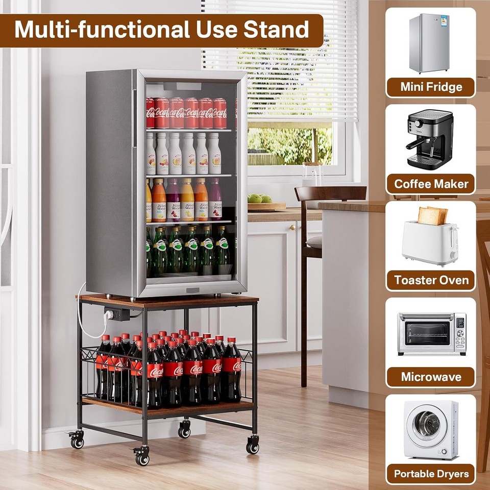 Mini Fridge Stand Cart with Wheels - 220 LBS with Charging Station For ...