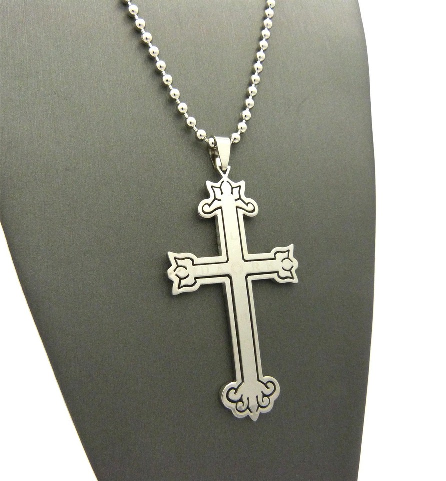 NEW DARK LOTUS CROSS STAINLESS STEEL PENDANT &27" BALL CHAIN NECKLACE ...