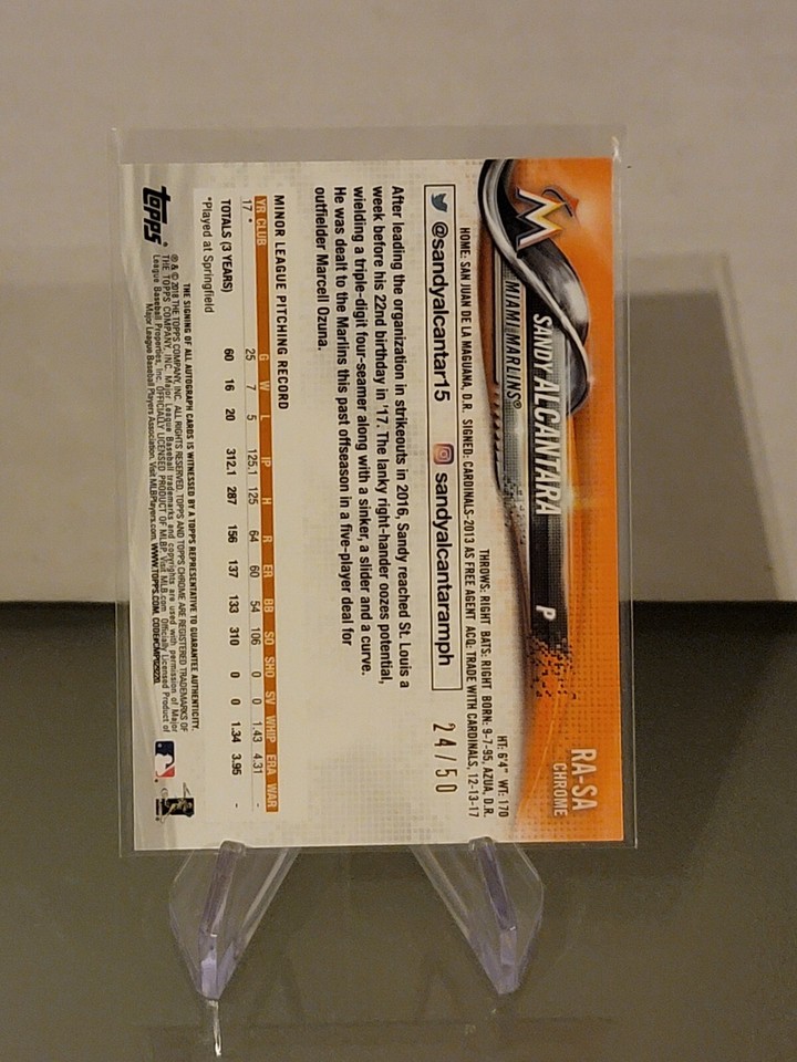 2018 Topps Chrome Sandy Alcantara Autograph GOLD Refractor 24/50 RC ...