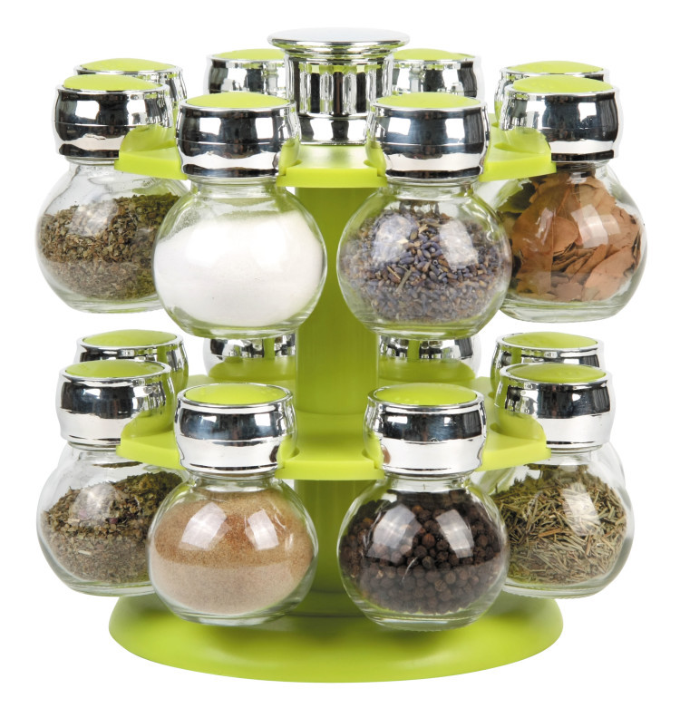 MODERN 16 REVOLVING KITCHEN SPICE RACK GLASS JARS PURPLE BLACK GREEN ...