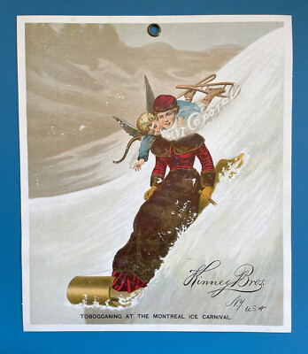 Large 1890's Kinney Bros. Sweet Caporal Sign: Tobogganing Montreal Ice ...