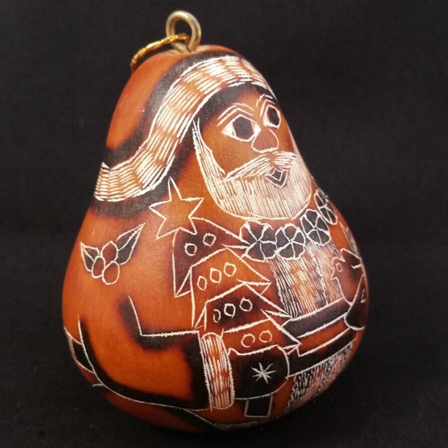 Santa Claus Hand Painted Etched Gourd Christmas Ornament Bird Tree Made ...