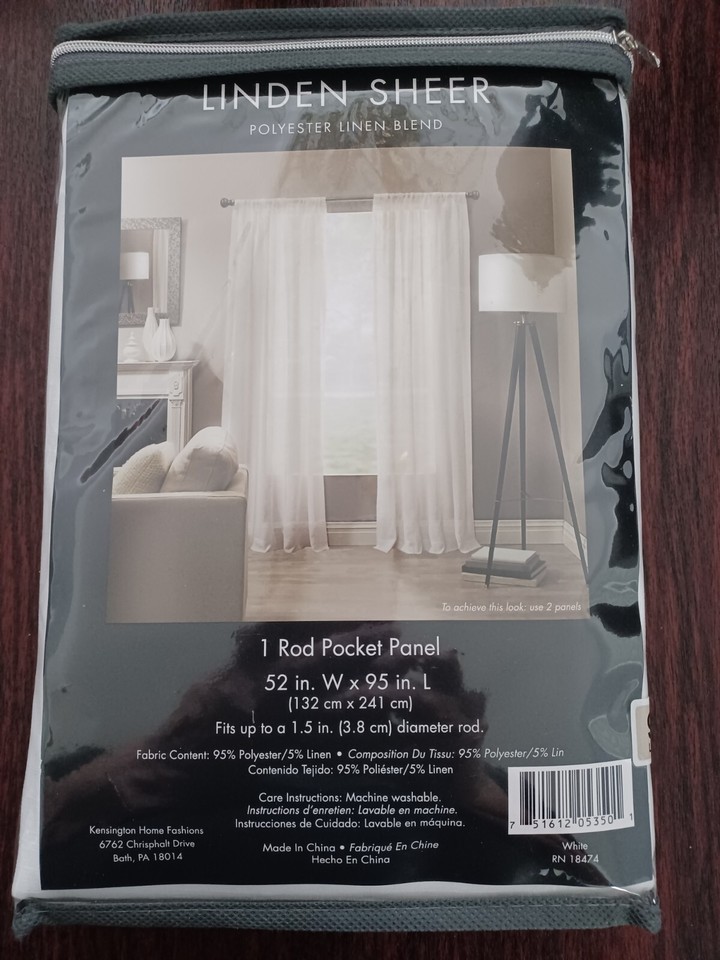 Linden Sheer Polyester Linen Blend One Rod Pocket Panel 52"W x 95"L ...