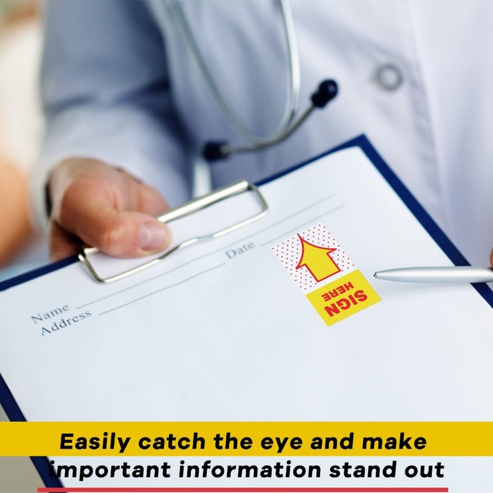 2X(1250Pcs Sign Here Stickers 1 Inch Sign Date Tabs Sign Date Sign ...