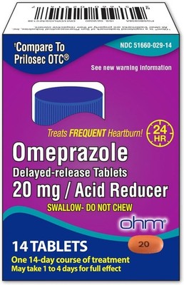 Ohm Omeprazole Delayed-Release Tablets, 20mg Acid Reducer - 14, Count ...
