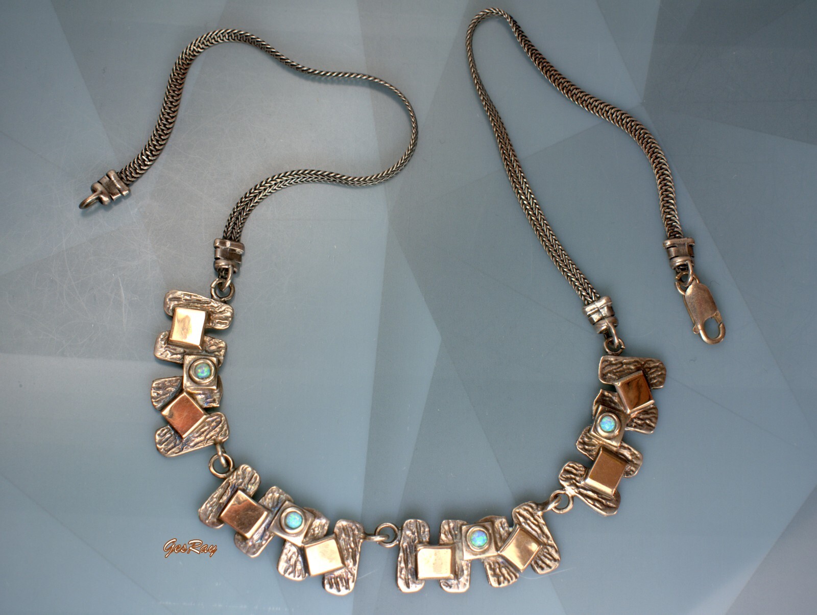 DK 14K 925 Sterling Silver Opal Collar Necklace DK Contemporary ...