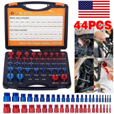 44Pcs Inch & Metric Set Nut & Bolt Thread Checker Identifier Thread ...