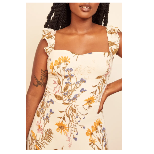 🤍🌺 REFORMATION Binx Wildflower Floral Print Sweetheart Ruffle Mini ...