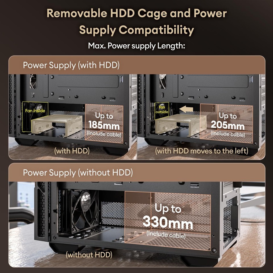 Genuine Walnut Wood Micro ATX Case, MATX PC Case with 4 × 120mm 3 Pin ...