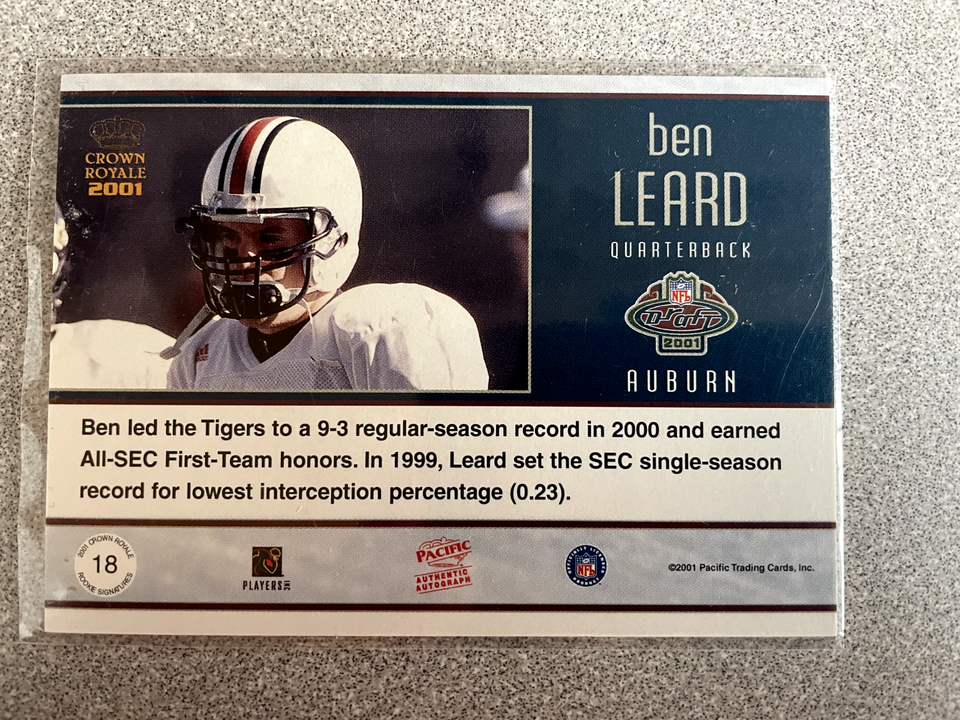 2001 Crown Royale Ben Leard Rookie Signatures Card /500 #18 Auburn | eBay