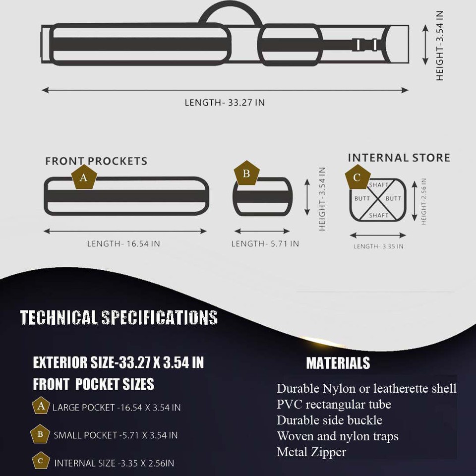 Champion 2X2,2X3,3X4 Nylon Billiard Pool Cue Stick Blue Hard Case 2S2B ...