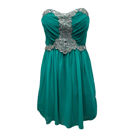 City Triangles Womens Cocktail Dress Green Ruched Strapless Rhinestone ...