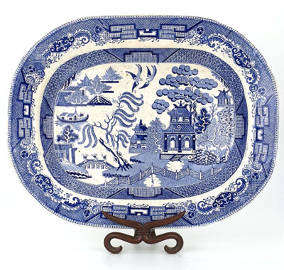 19th c. Antique Blue Willow Transferware Chinoiserie Platter - Lockhart ...