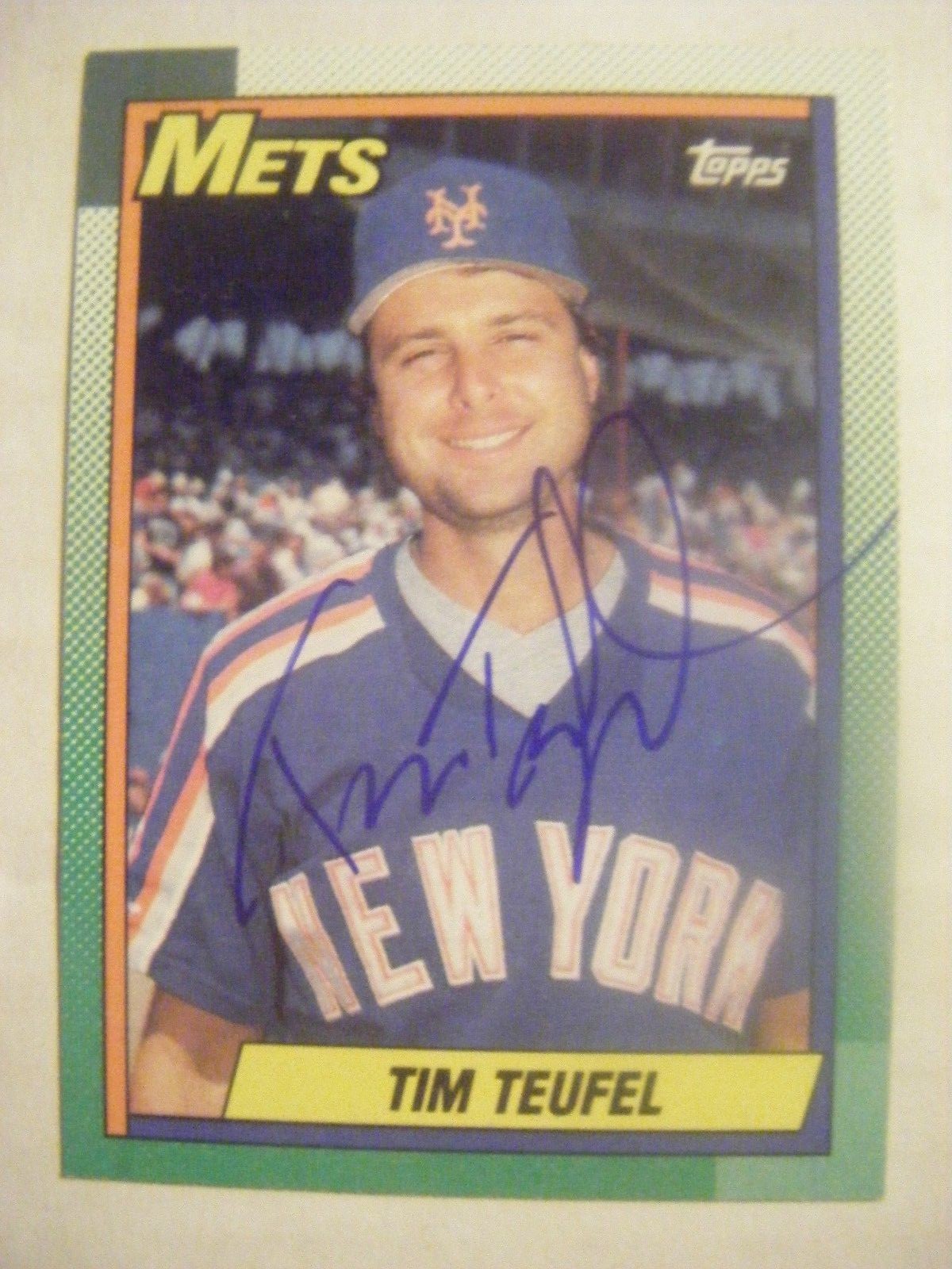 TIM TEUFEL signed METS 1990 Topps baseball card AUTO Autographed ...