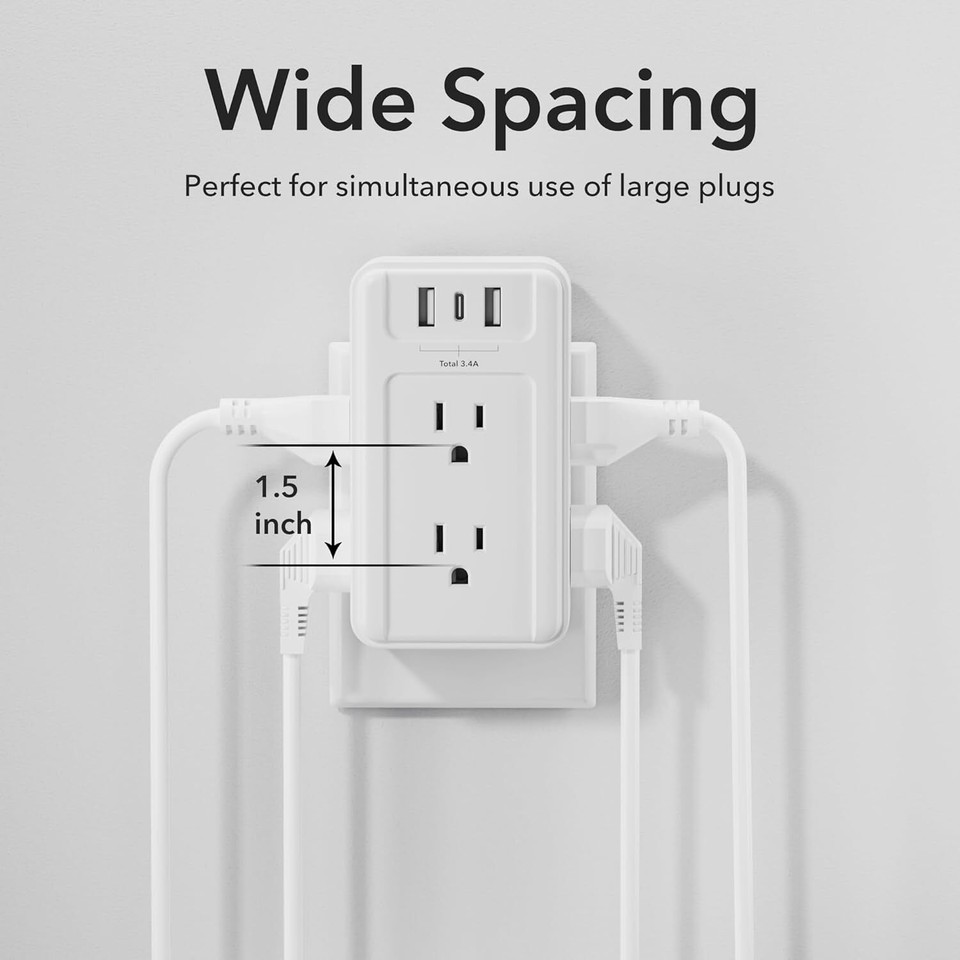 Multi Plug Outlet, 6 Wall Outlet Extender with 3 USB Charging Ports (1 ...