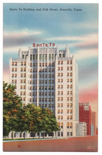 40s Amarillo TX Postcard Santa Fe Building and Polk Street West Texas ...