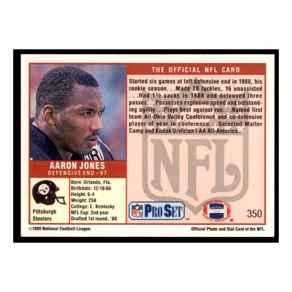 1989 Pro Set #350 Aaron Jones Rookie Pittsburgh Steelers Football Card ...