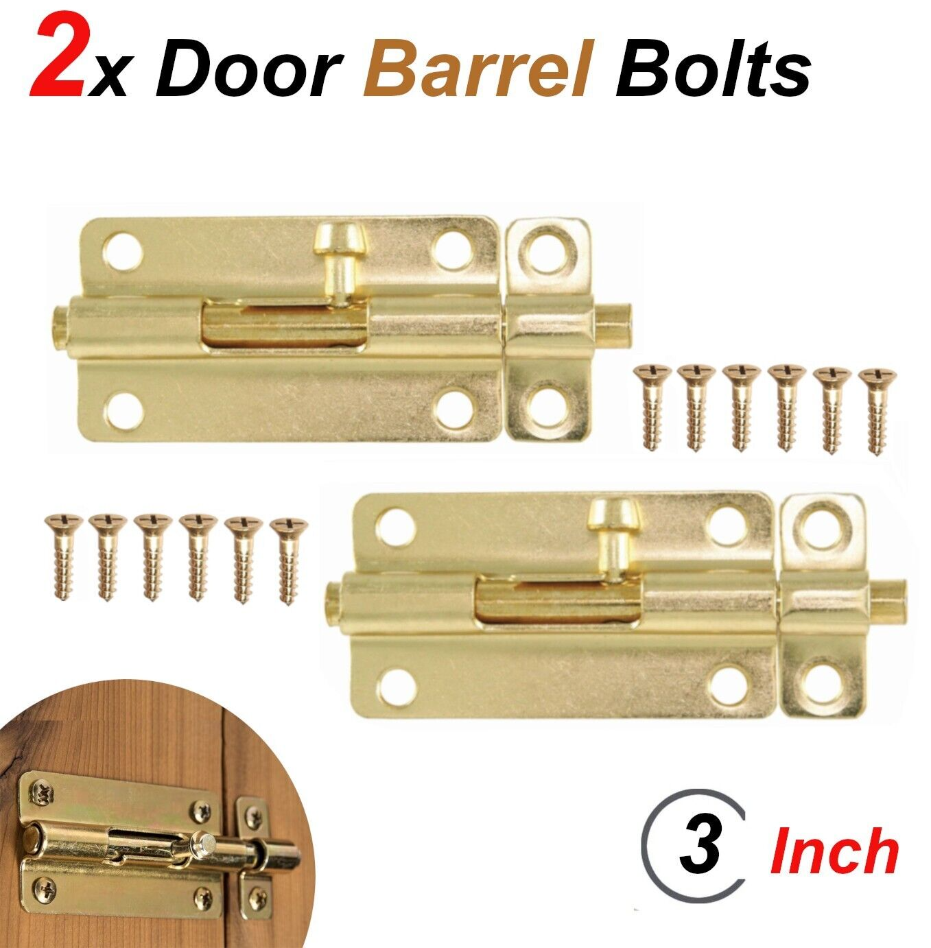 Sets Of 2 Home Gate Safety Door Brass Barrel Lock Bolt Latch Hardware W ...