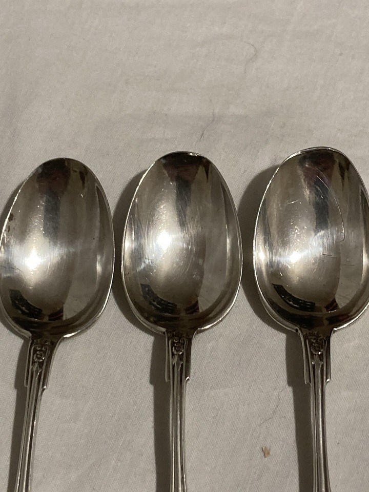Trio Edwardian Sterling Silver Teaspoons Bugle Crest Sheffield 1913 ...
