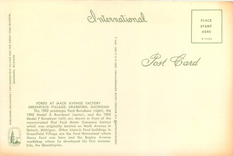 Ford Mack Ave. Factory Greenfield Village Dearborn Michigan Postcard | eBay