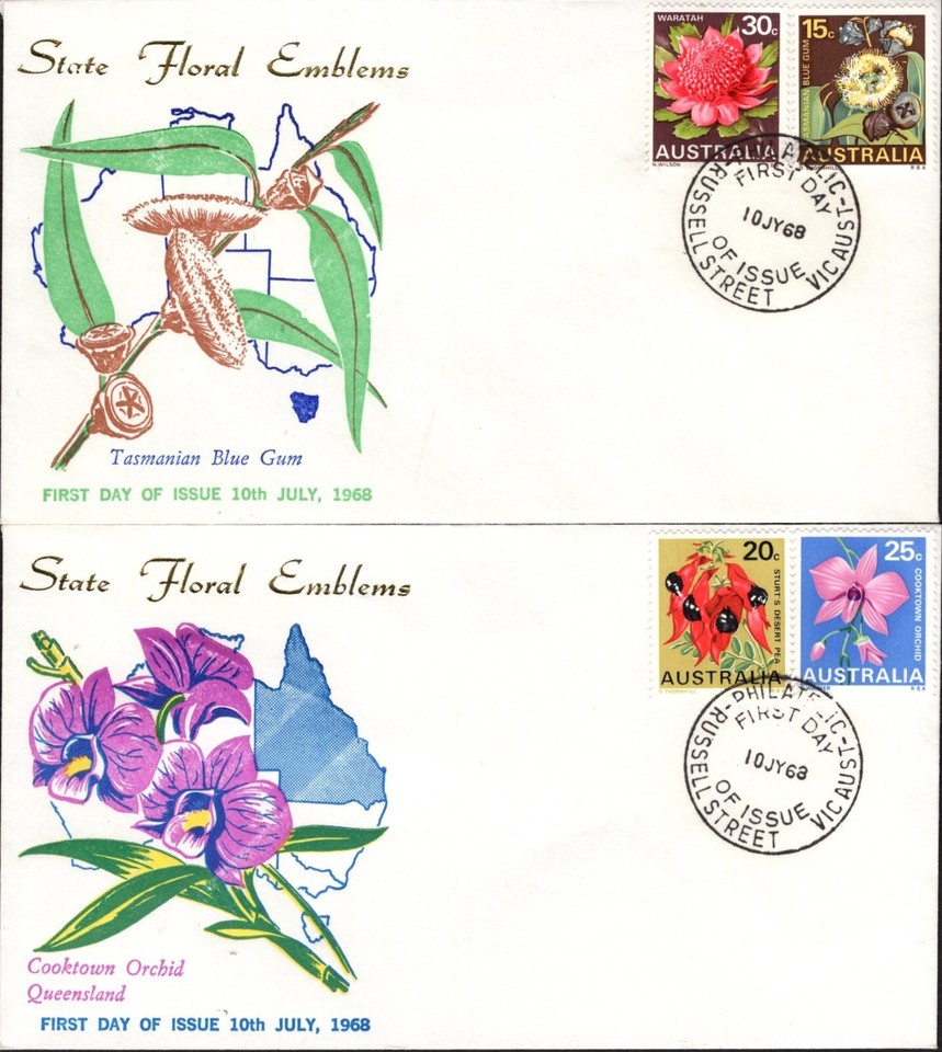 1968 Australia State Floral Emblems Set Of 6 ON 4 Unbranded First Day ...