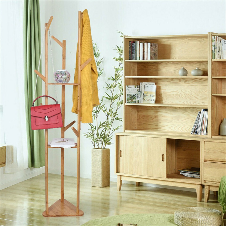 Solid Wood Floor Standing Hat Coat Jacket Hanger Storage Stand W ...