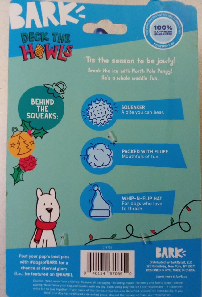 Bark Deck The Howls with North Pole Pengy! Squeaker Dog Fetch Toy | eBay