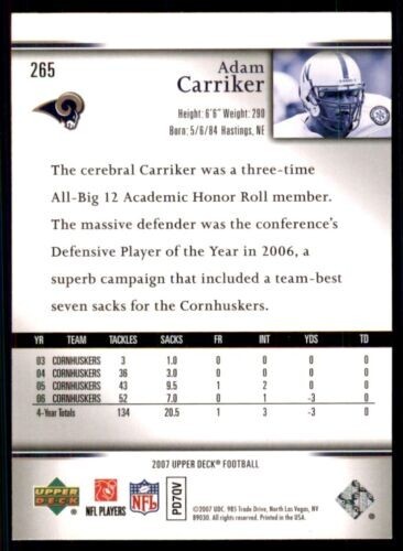 2007 Upper Deck Star Rookie Exclusives Edition Adam Carriker St. Louis ...
